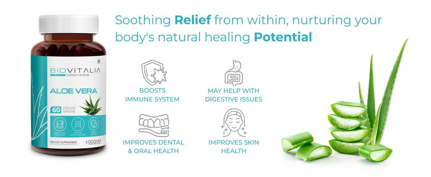 Buy Pure Aloe Vera Supplement Capsules-: Digestive & Skin Nourishment